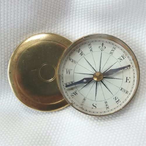 ANTIQUE VICTORIAN POCKET COMPASS BRASS CASE WITH LID VINTAGE SCIENTIFIC ...