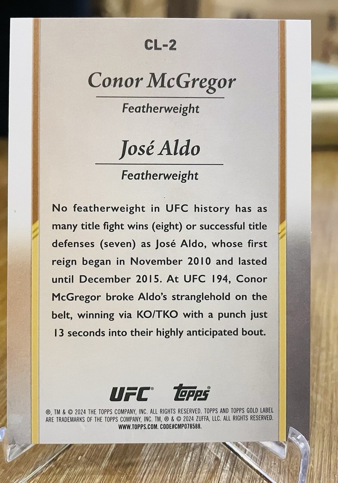 2024 Topps Gold Label Conner McGregor/Jose Aldo Championship Lineage ...