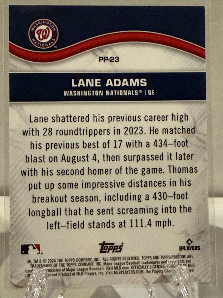 Lane Adams Pristine Production 2024 Topps Pristine Washington Nationals ...