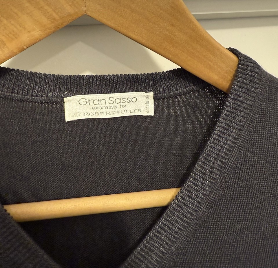 Gran Sasso Robert Fuller Virgin Wool V-Neck Jumper Size L 44" Made ...