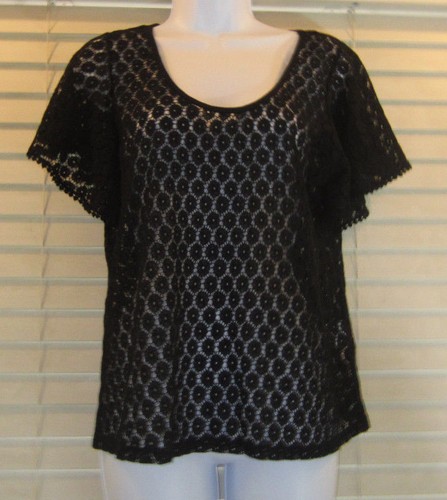 Joe Boxer Women's Lightweight Black Floral Lace Short Sleeve Pullover ...