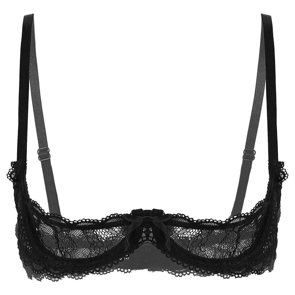 Women Lace Push Up Shelf Bra Cupless Underwire Brassiere Unlined Mesh ...