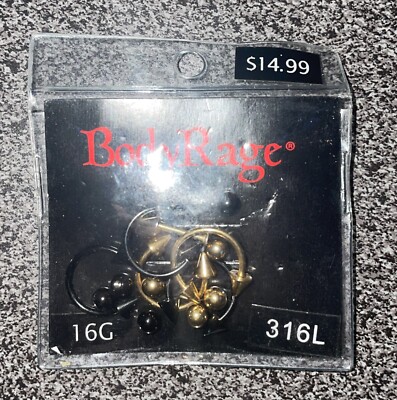 16g 316L Surgical Steel Body Rage Black & Gold Lip Piercing | eBay