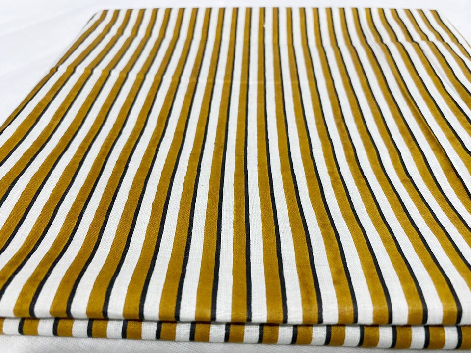 Indian Striped Print Cotton Brown Handmade Fabric Dress fabric 2.5 Yard ...