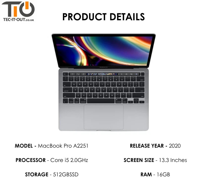 Apple MacBook Pro 13" 2020 Touch Bar Core i5-1038NG7 512GB SSD 16GB RAM ...