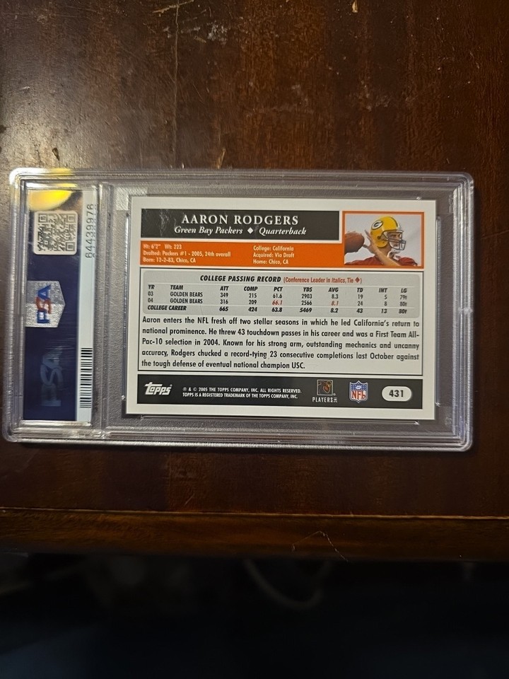 Aaron Rodgers (RC) PSA 9 Mint 50th Anniversary Packers/Steelers QB 2005 ...
