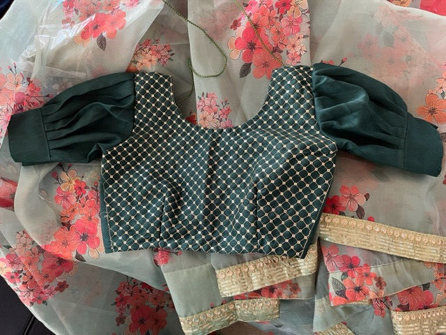 women Designer Bollywood Sari Organza Saree scarf stitched blouse ...