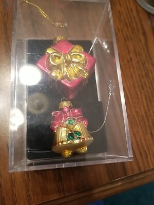 Ornament Christmas Unique Treasure glass vtg Present and bells | eBay