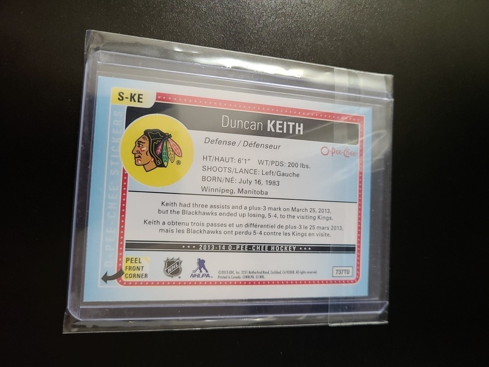 2013-14 O-Pee-Chee Stickers Duncan Keith Chicago Blackhawks #S-KE | eBay