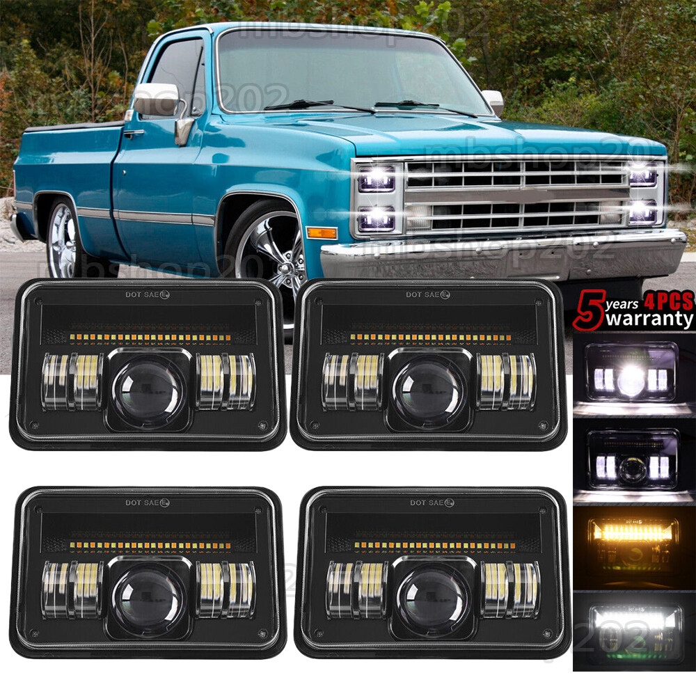 4PCS 4x6 Hi-Lo LED Headlights Fit 1981 1982 1983 1984 1985 1986 Chevy ...