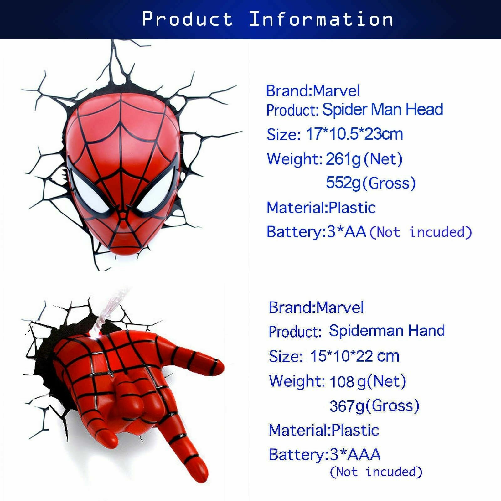 Marvel Avengers Spider Man Mask Head Face + Hand 3D Deco Wall New | eBay