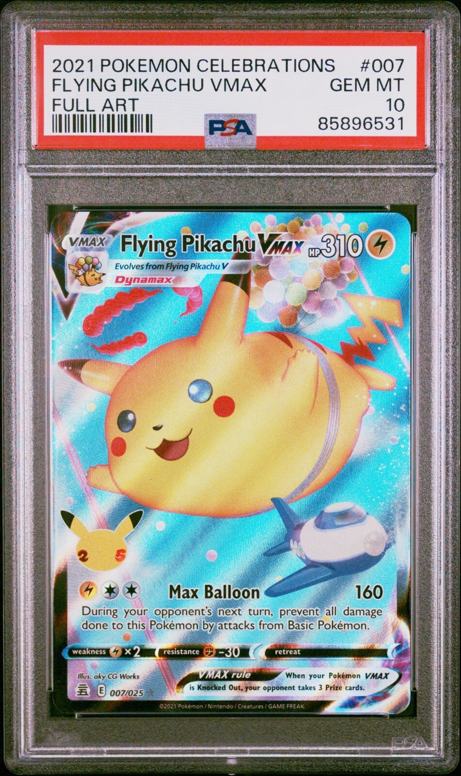 Flying Pikachu VMAX 2021 Pokemon Celebrations #007/025 Full Art PSA 10 ...