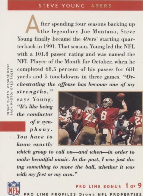 Las mejores ofertas en 1993 Pro Line Profiles Steve Young #604 | eBay
