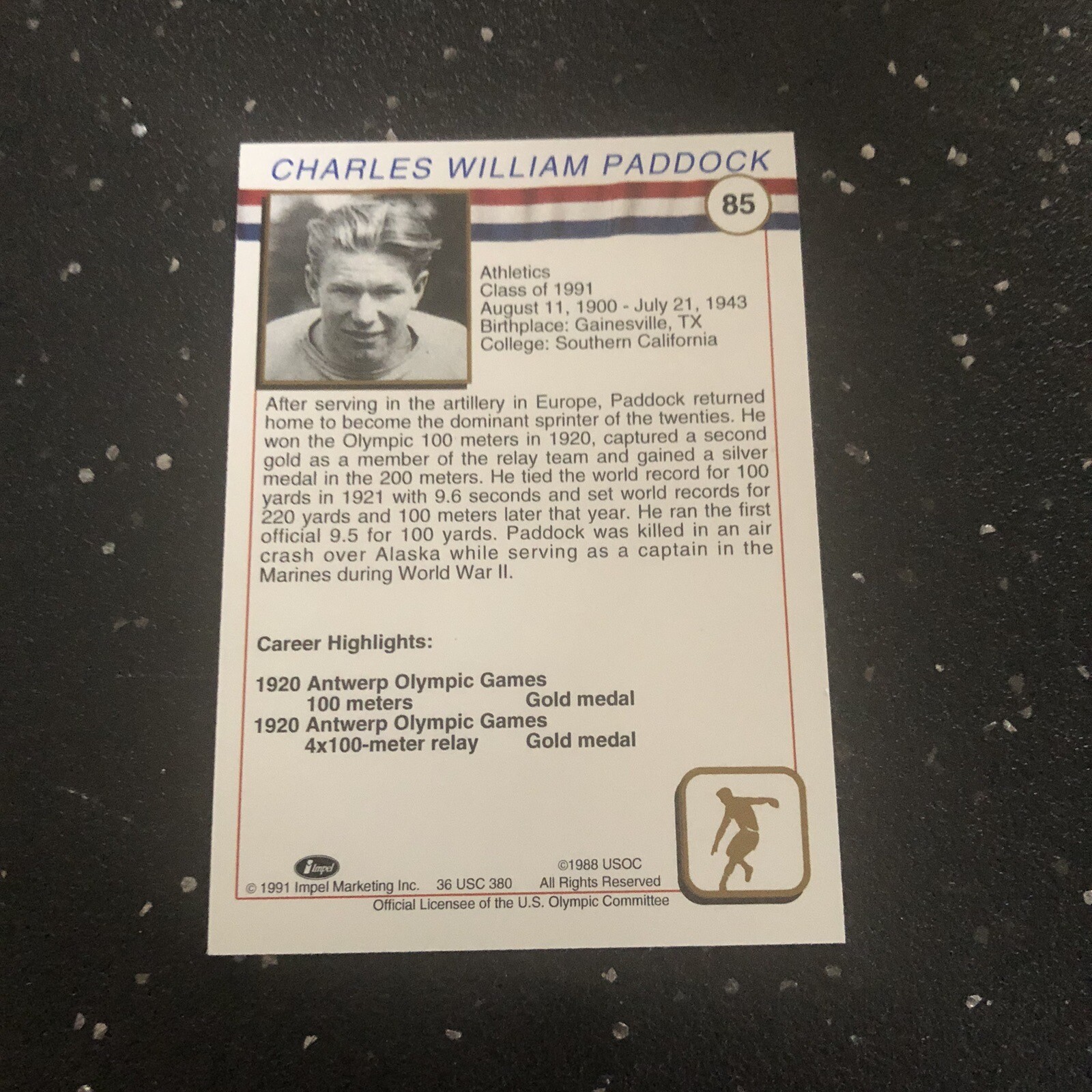 1991 Impel U.S. Olympicards Hall of Fame - #85 Charles Paddock for sale ...