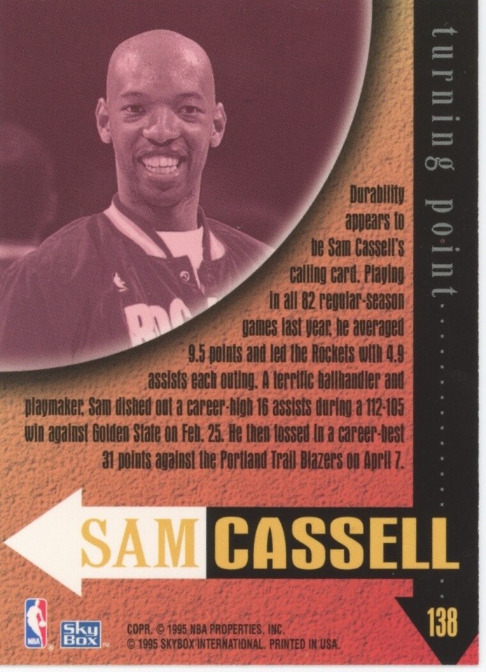 1995-96 SkyBox Premium Sam Cassell #138 Basketball Houston Rockets | eBay