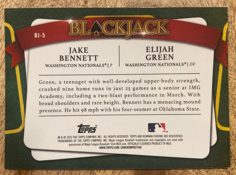 2022 Bowman Draft Jake Bennett Elijah Green Blackjack Washington ...