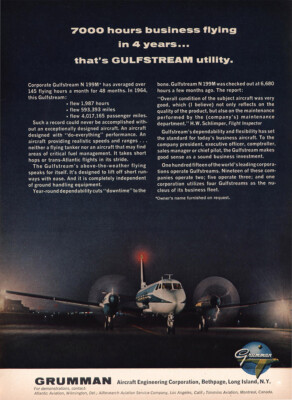 1965 Grumman Gulfstream: 7000 Hours Business Flying Vintage Print Ad | eBay