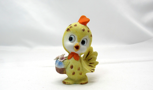 Vintage Lefton Ceramic Easter Chick w/ Flower Basket Figurine Rooster ...