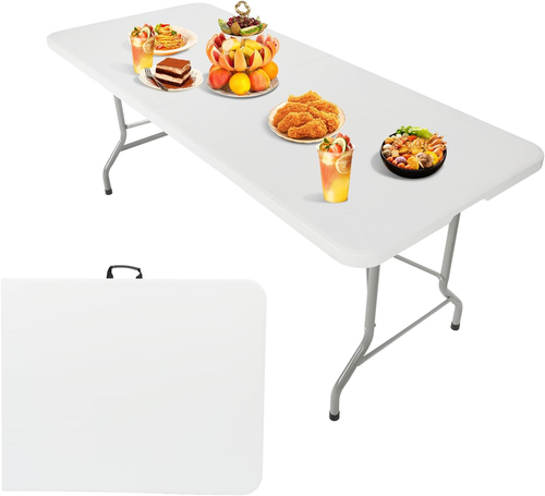 6FT Folding Tables Heavy Duty Camping Small Table with Carrying Handle ...