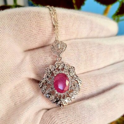 925'Sterling 'Silver,Natural 'Ruby 'Gemstone Pendant,Certified Necklace ...