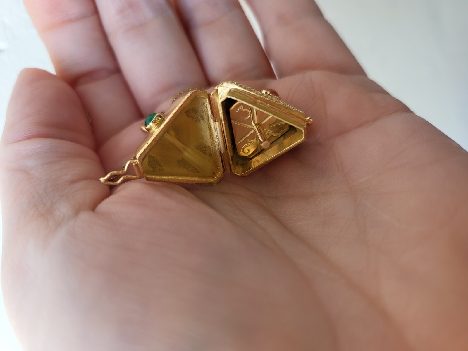 Vintage 18k Yellow Gold Etruscan Charm Pendant Multi Gem Locket with a ...