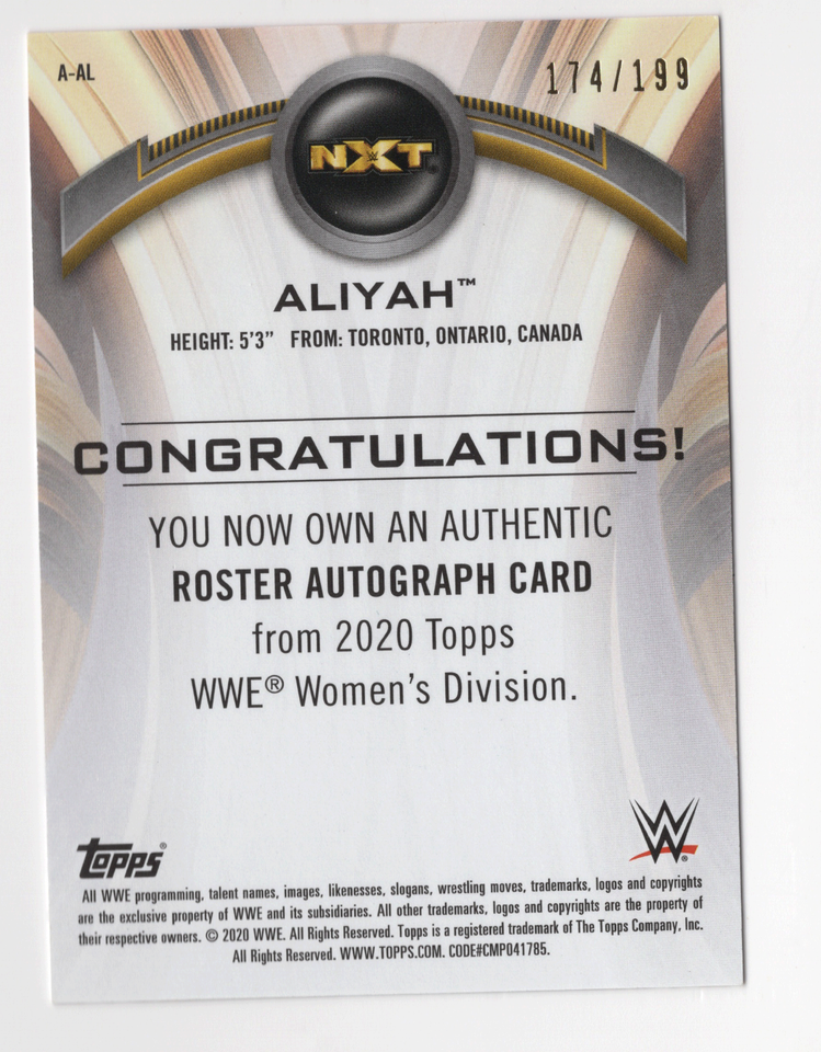 Aliyah 2020 Topps WWE Women's Division Autograph Card Auto /199 | eBay