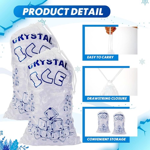 100PCS Durable Ice Storage Bag with Drawstring Closure Ice Bags For BBQ ...
