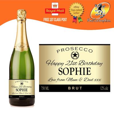 PERSONALISED PROSECCO GOLD BOTTLE LABEL BIRTHDAY WEDDING ANY OCCASION ...