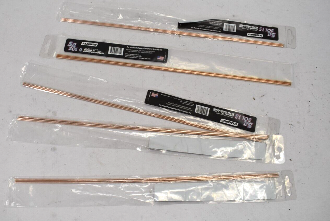 Lot of 5 Solderweld 0% Silver Sil-Sol Brazing Rods 3/Pack 18" Long SW ...
