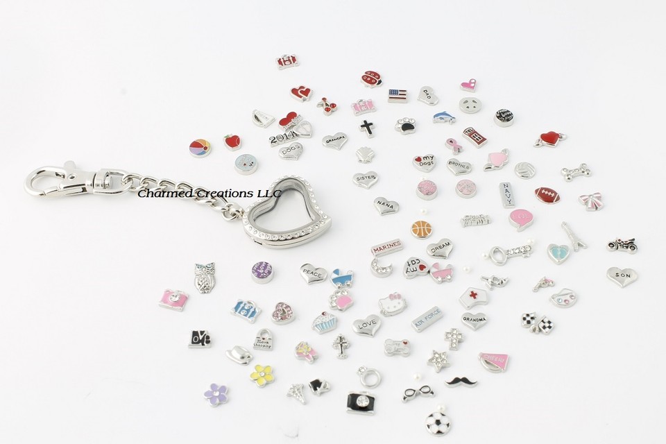 Crystal Heart Floating Charm Memory Locket Key Chain With Lobster Dog ...