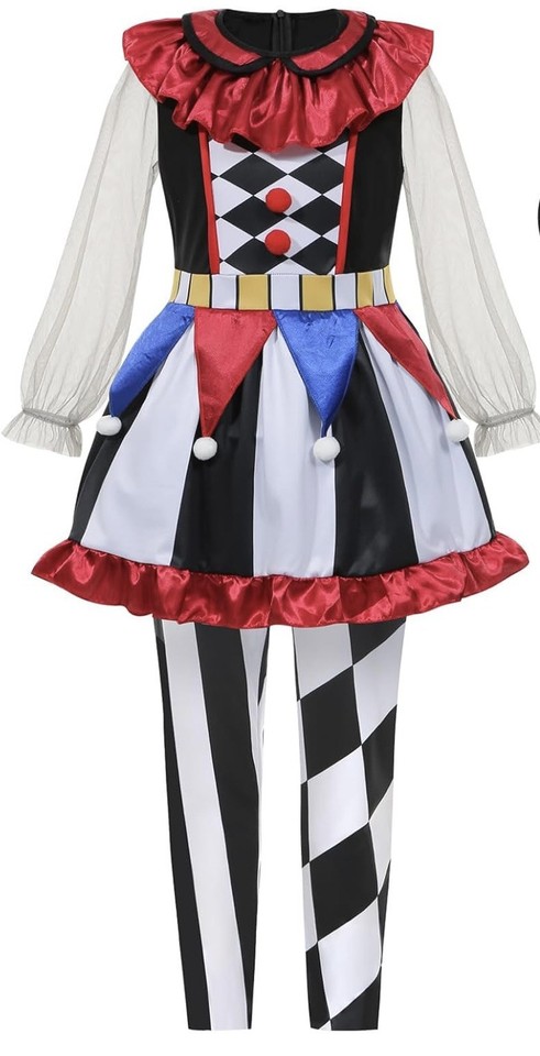 Clown Costume for Girl's,Halloween Carnevil Kids Wicked Jester.medium | eBay