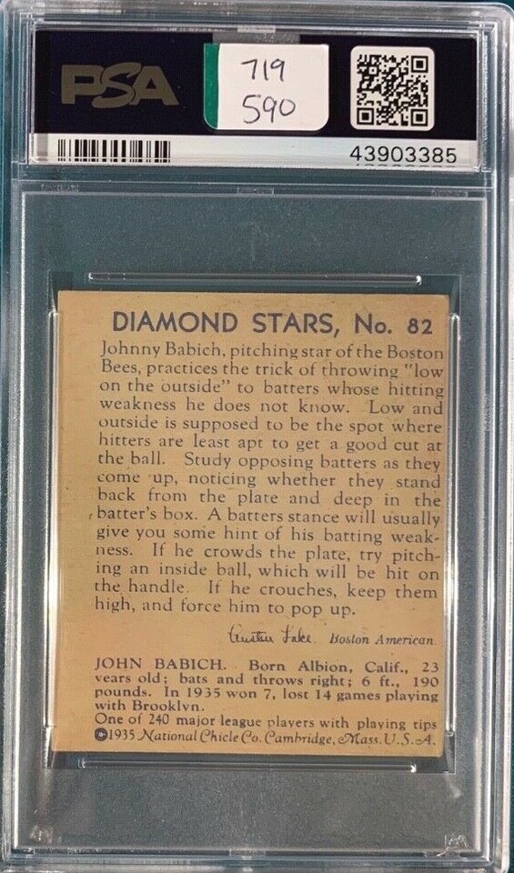 1936 Diamond Stars Baseball #82 John Babich PSA 5 | eBay