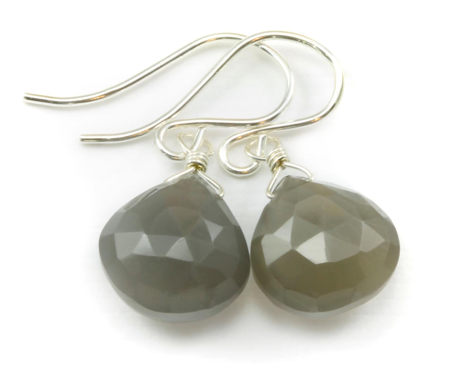 Gray Moonstone Earrings Faceted Grey Teardrops Sterling 14k Solid ...