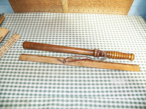 Vintage Police 17" Wood Nightstick / Billy Club / Baton w/Leather Strap ...
