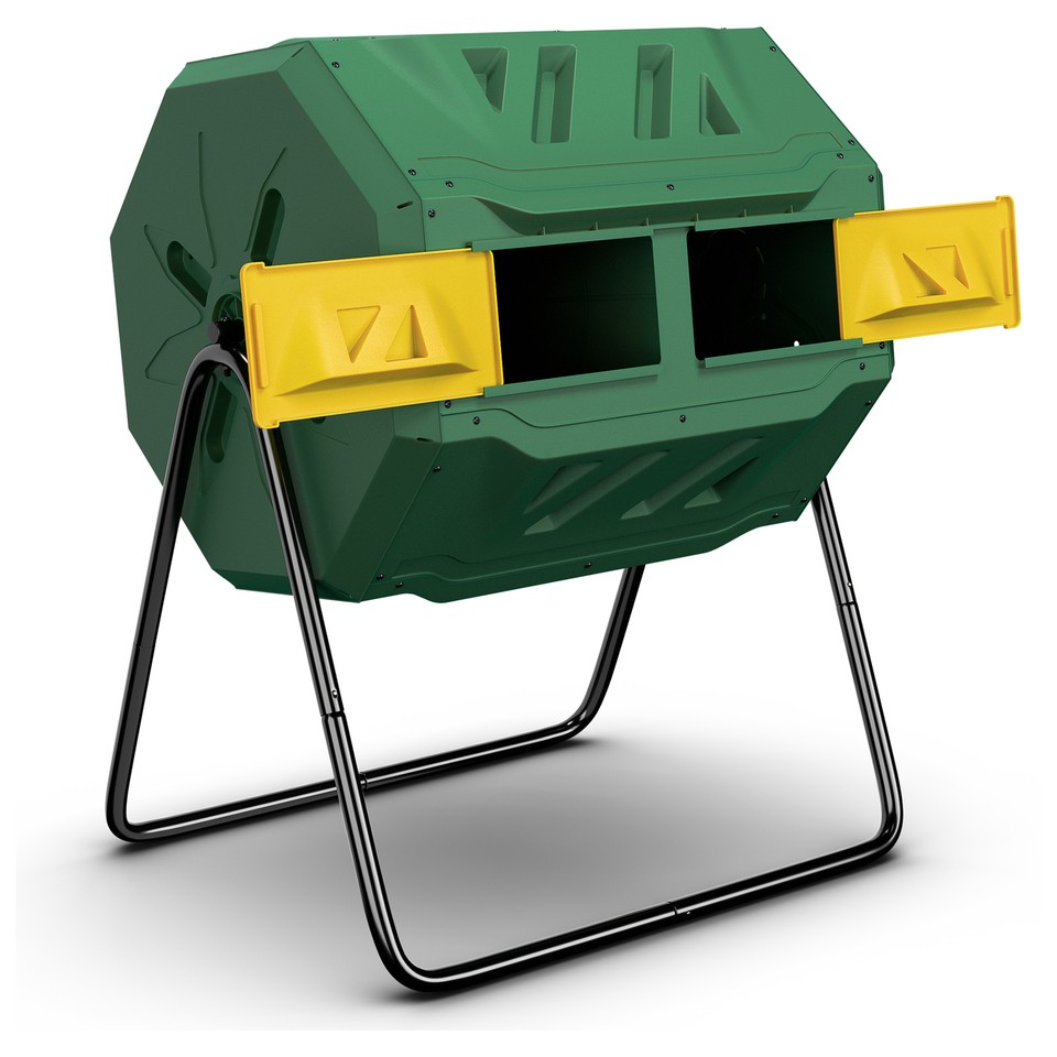 2 Colors Dual Rotating Garden Compost Wast Bin Green Capacity Composter ...