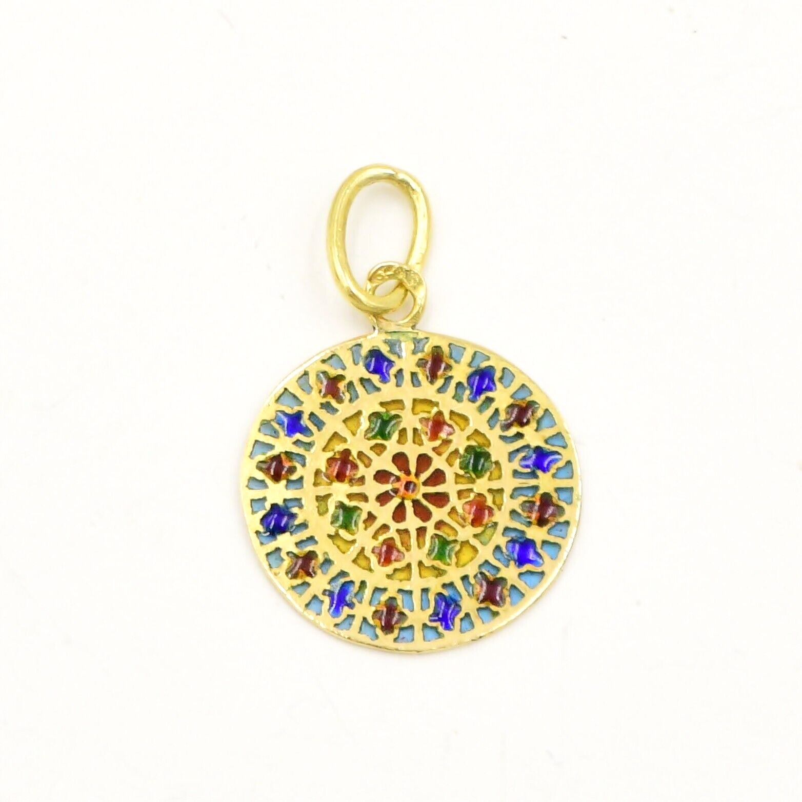 14k Yellow Gold Stained Glass Open Work Charm - Gem