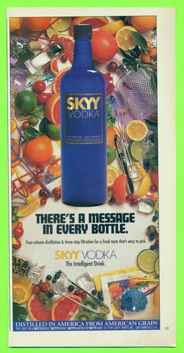 1995 Print Ad SKYY VODKA "There's A Message In Every Bottle" Skyy ...