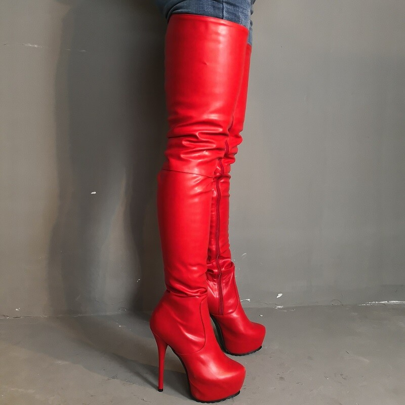 Super Sexy Women Over Knee Boots Zip Platform Red Shoes Thigh High ...