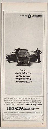 1963 Print Ad Simca 1000 4-Door Chrysler Imported Economy Car | eBay