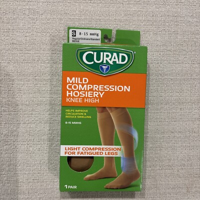Curad MILD Compression Hosiery Socks 8-15 mmHg Beige 1 Set Sz S Regular ...