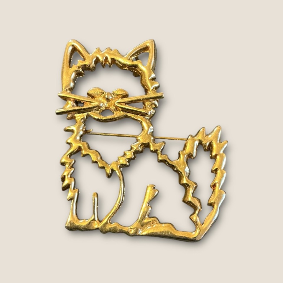 Estate Vintage Gold Tone Cat Outline Brooch Pin | eBay