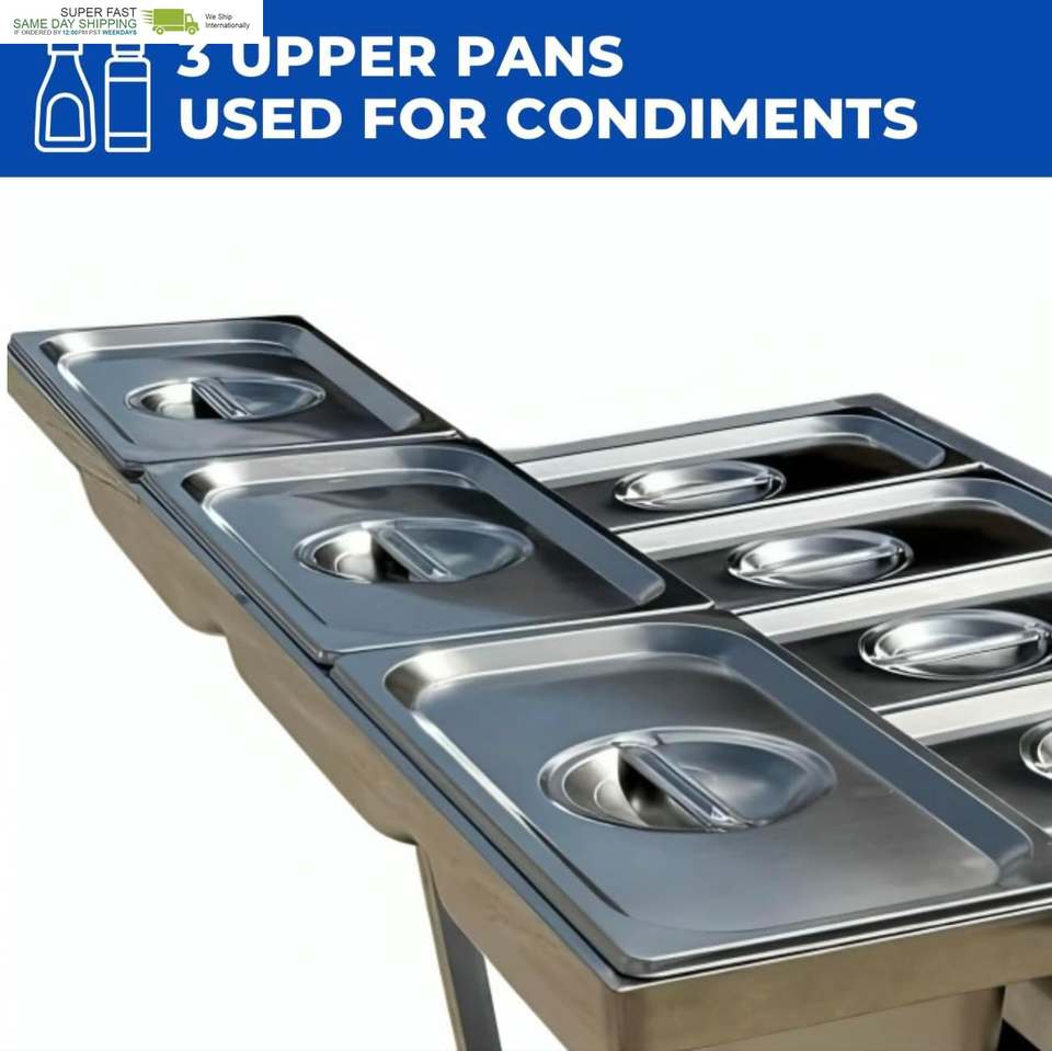5 Pan Steam Table Food Warmer Cart | Heavy Duty Commercial Stainless ...