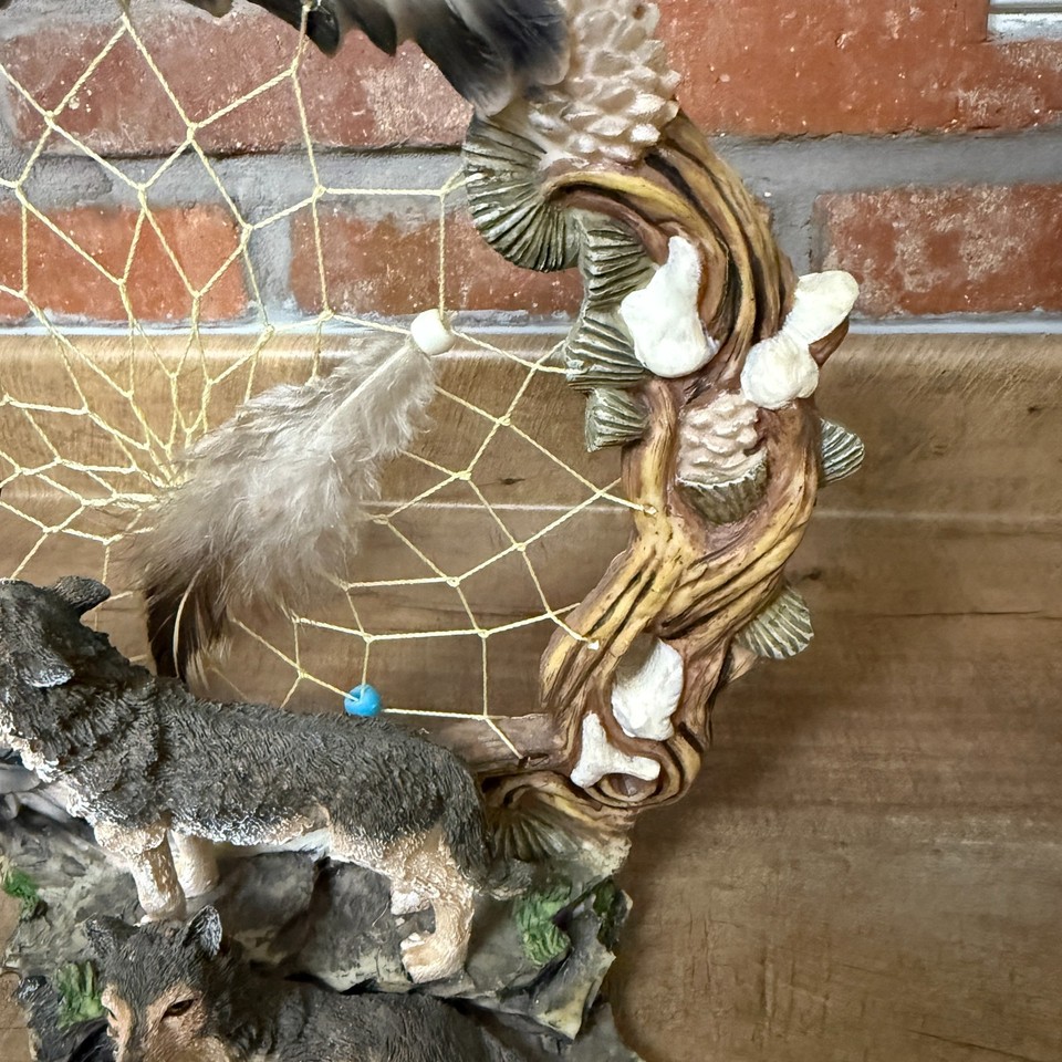 Bald Eagle w 2 Wolves Howling Sun Catcher Native American Art Resin ...