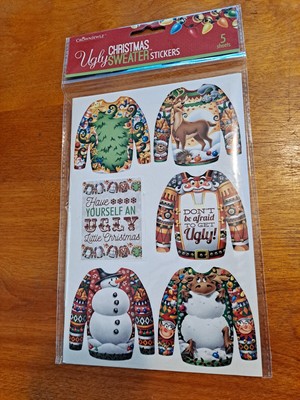 Ugly Christmas Sweater Stickers Crown Jewlz NIP 5 Sheets = 30 Stickers ...