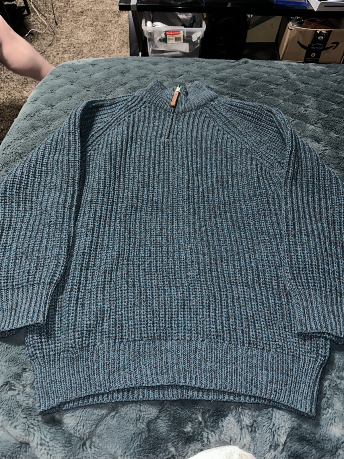 Aran Crafts Sweater 100% Merino Wool 1/4 Zip Pullover… - Gem
