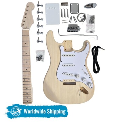 DIY Electric Guitar Kit ST Strat type Basswood Body Maple Frets Free ...