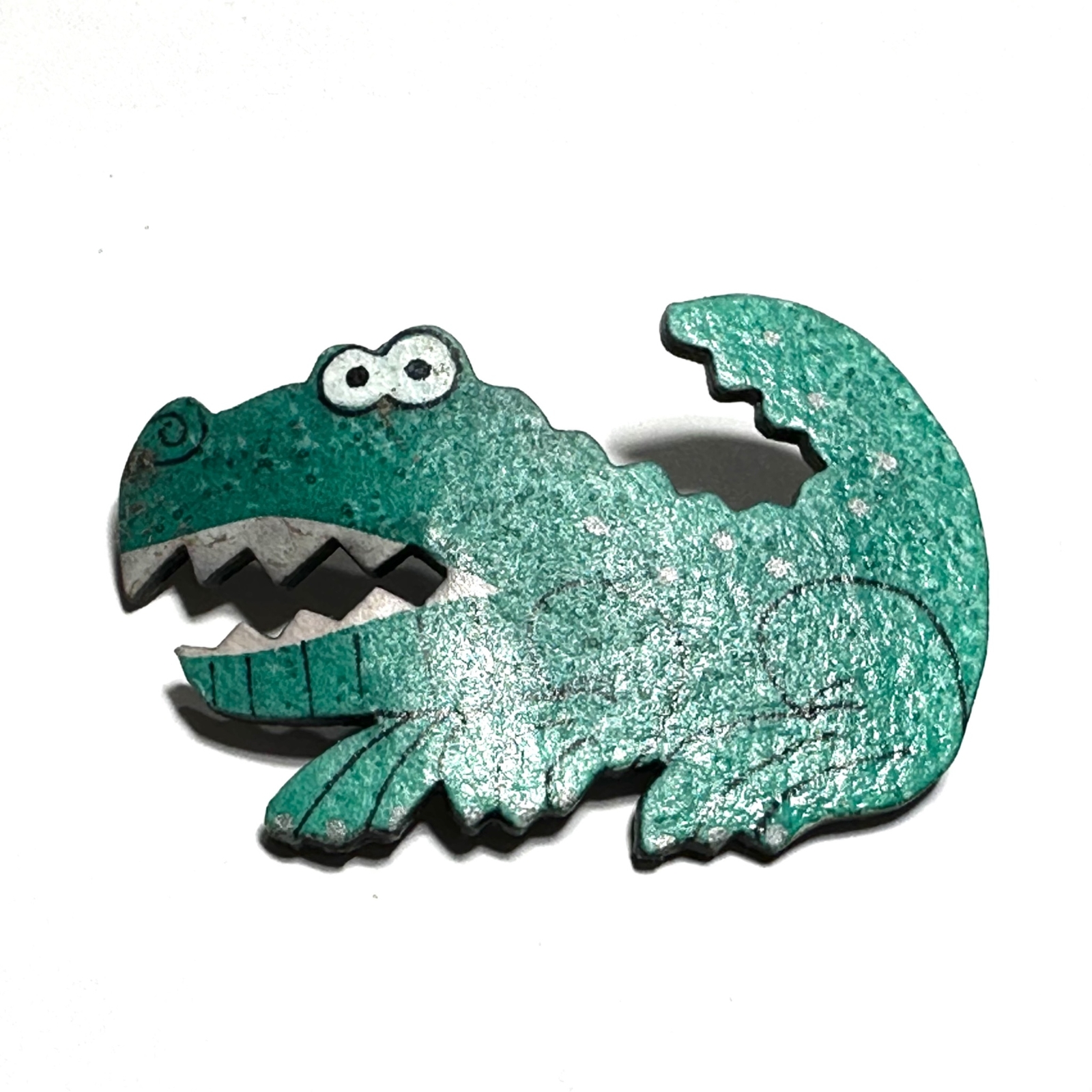 Adorable Green Alligator Pin Cartoon Style Handmade S… - Gem