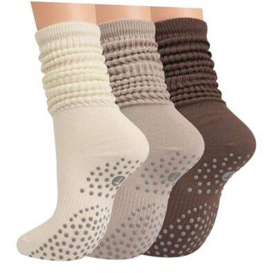 Grip Pilates Socks for Women, Yoga Slouch Socks with Grip for 3 Pairs ...
