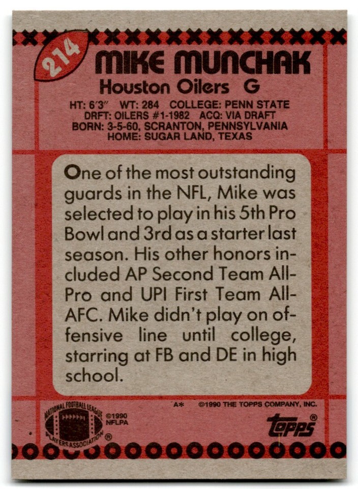 1990 Topps Mike Munchak Houston Oilers #214 | eBay