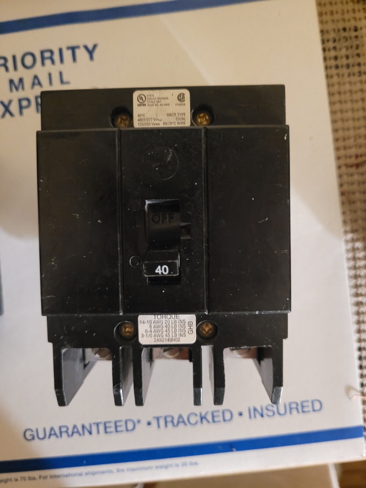 Eaton Cutler Hammer GHB3040 40A 3Pole 277/480 Bolt On Circuit Breaker ...